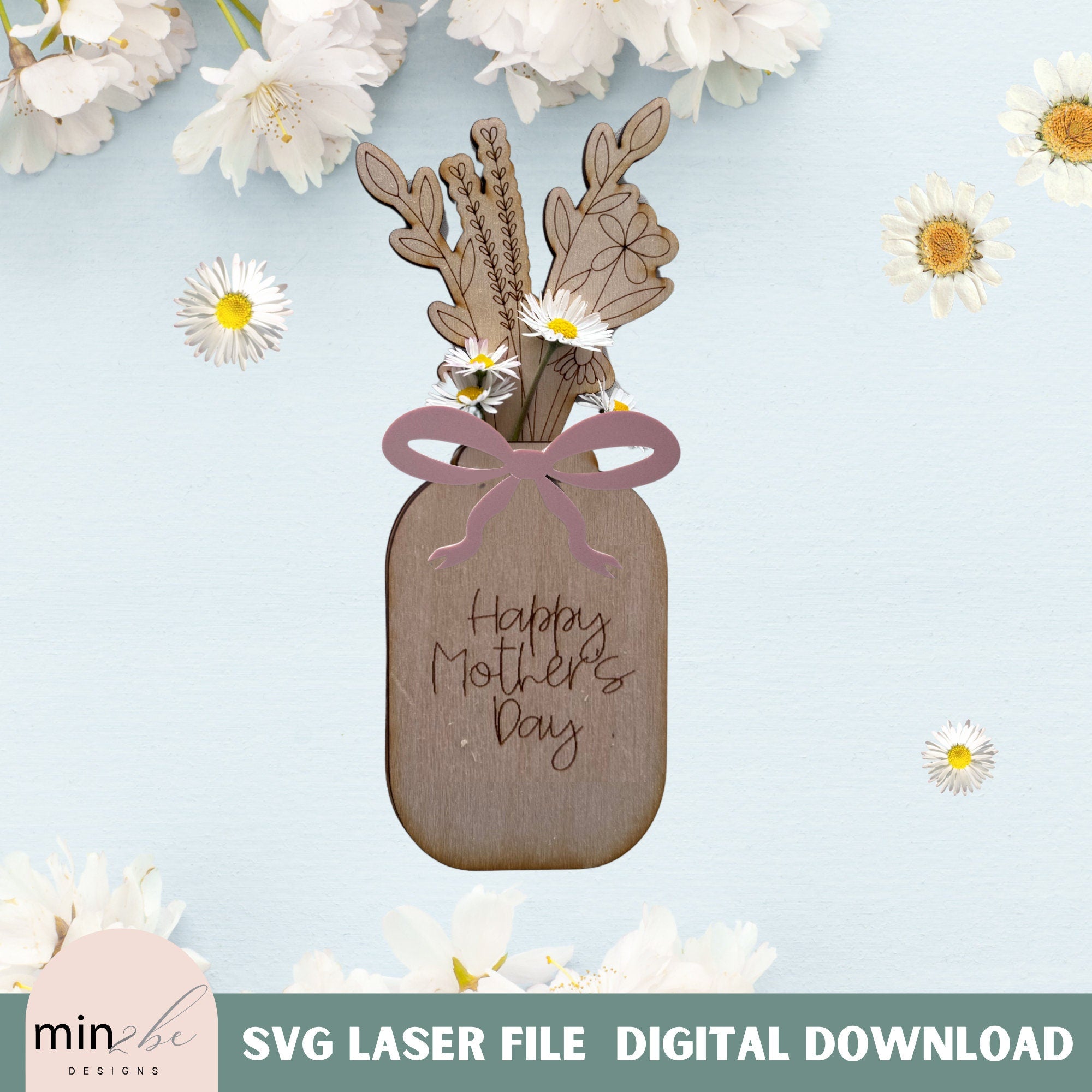 Mothers day flower vase svg digital file, single line score floral dra ...